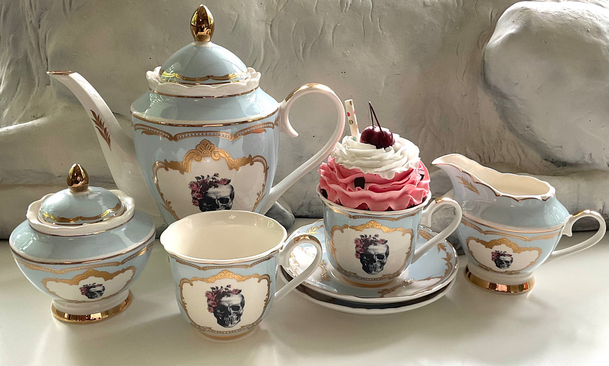 Pink on pre-order - Rose Skull Tea Set, vegan bone china – Angioletti ...