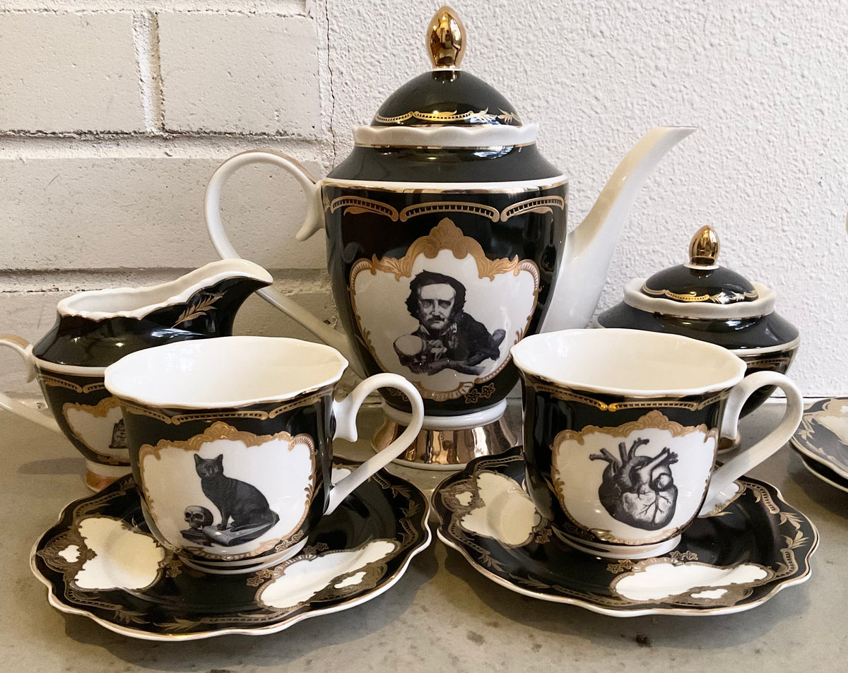 Edgar Allan Poe Tea Set, 11 pieces, Black, green, pink, blue or white ...