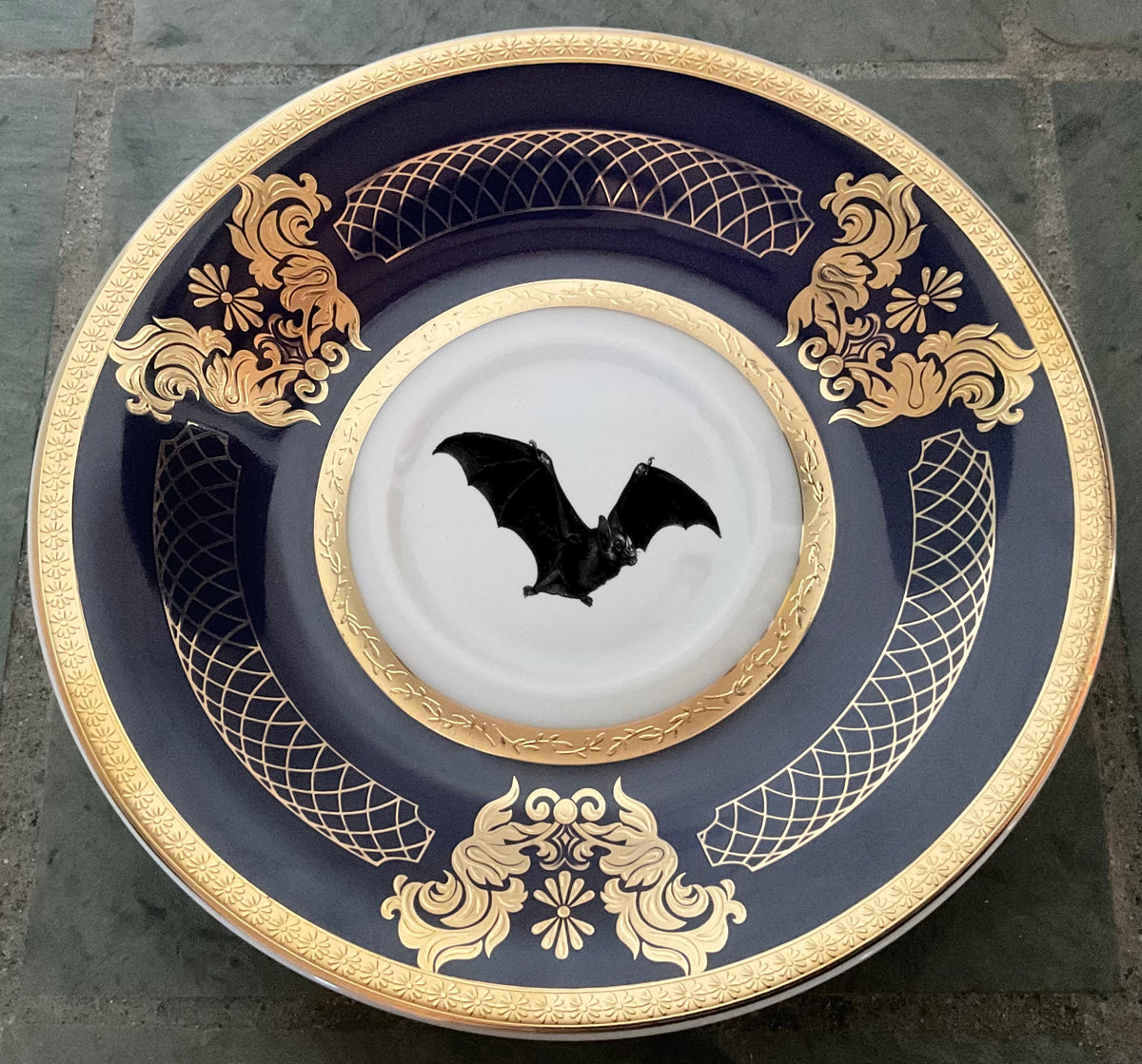 Blue and Gold Bat Teacup and Saucer Set or plate – Angioletti Designs