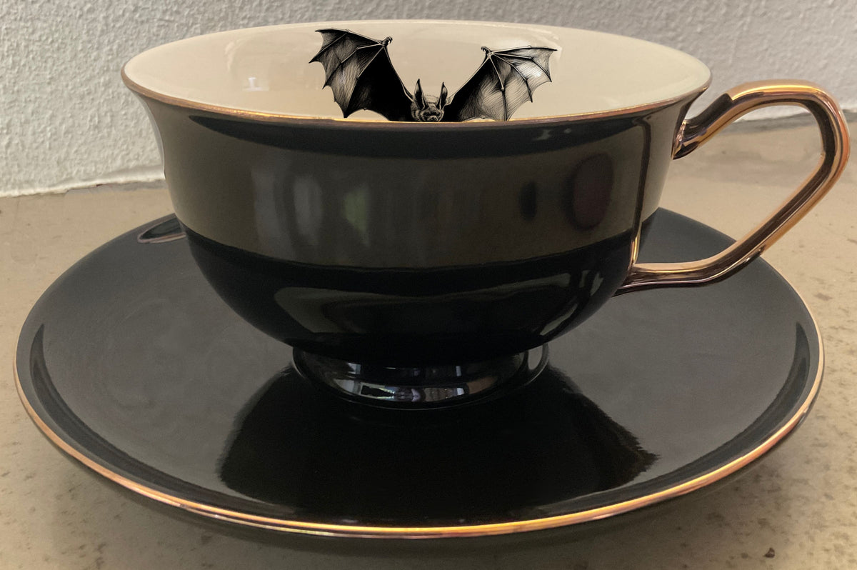 Bat Teacup and Saucer Set, 14 Ounces – Angioletti Designs