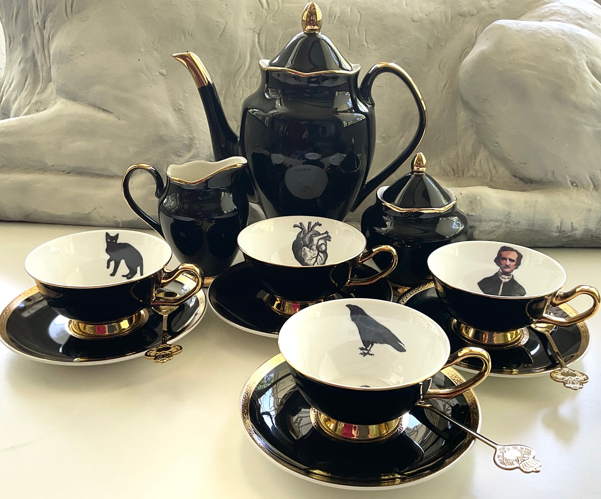 11 Piece Edgar Allan Poe Tea Set with spoons, food safe, Porcelain ...