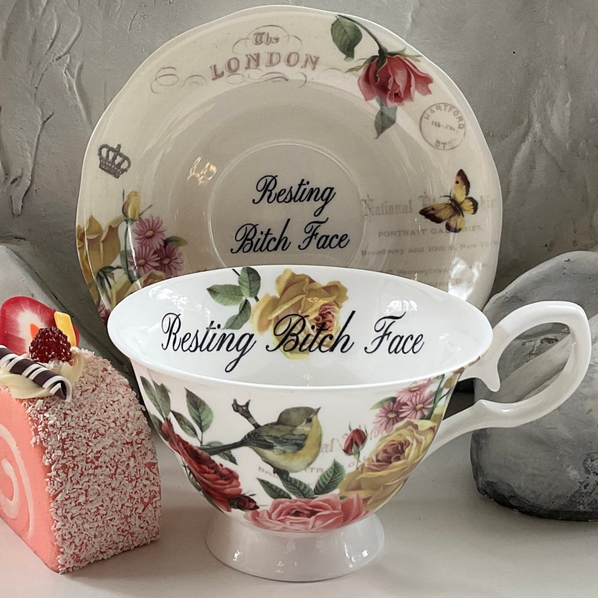 "Resting Bitchface" bird teacup and saucer set with spoon, 8 ounces ...