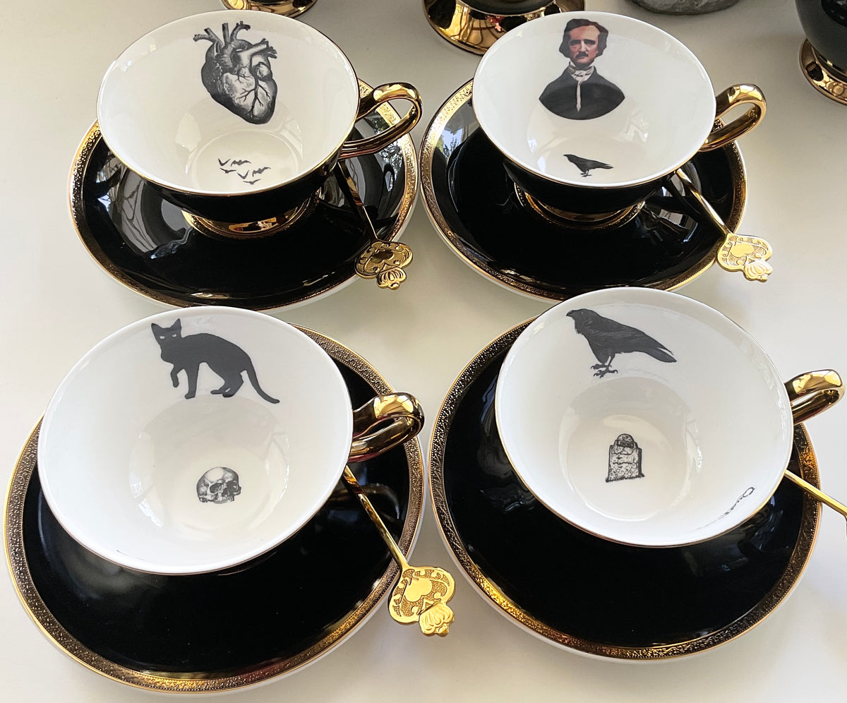 11 Piece Edgar Allan Poe Tea Set with spoons, food safe, Porcelain ...