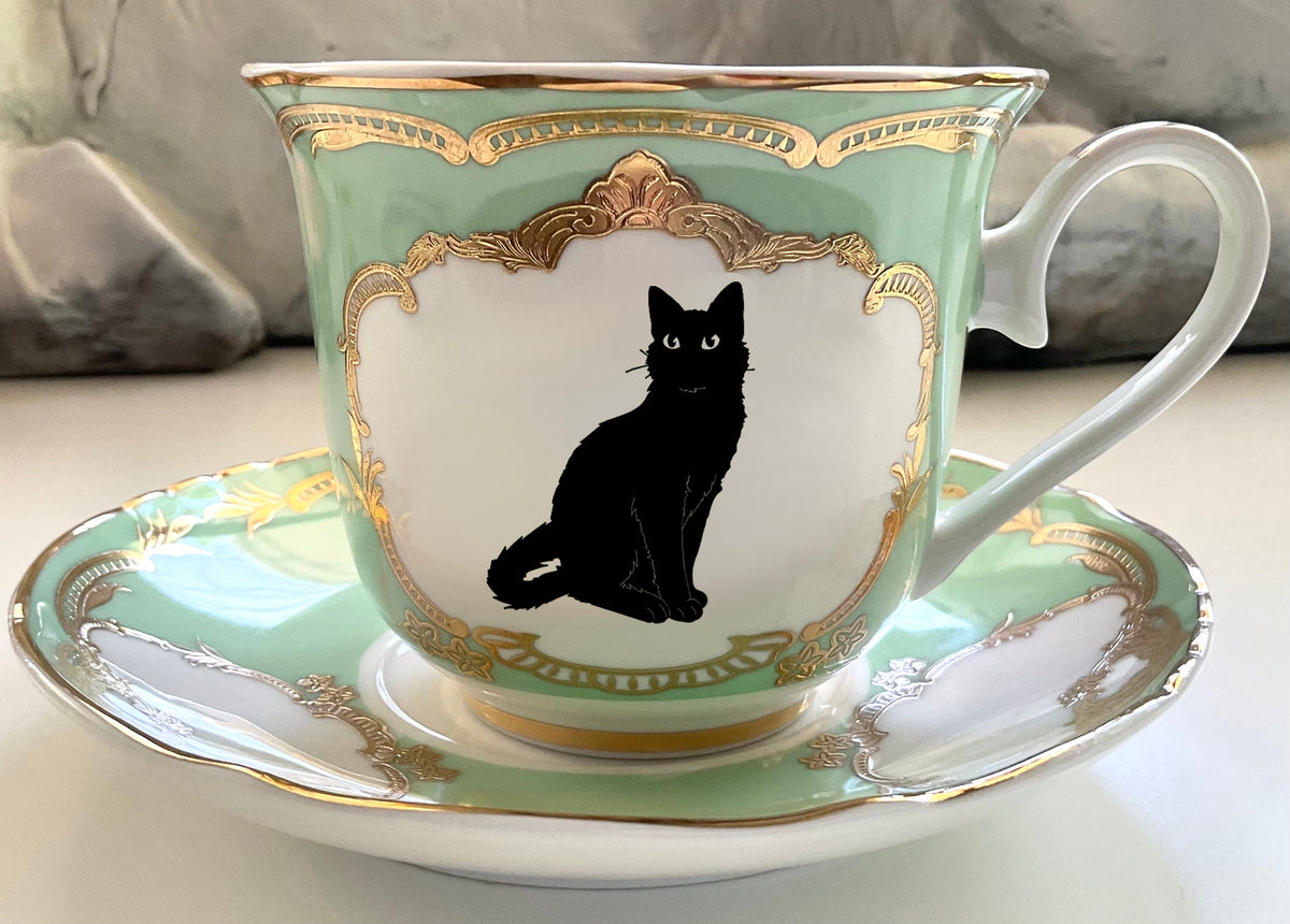 Sitting Black Cat Teacup & Saucer Set – Angioletti Designs