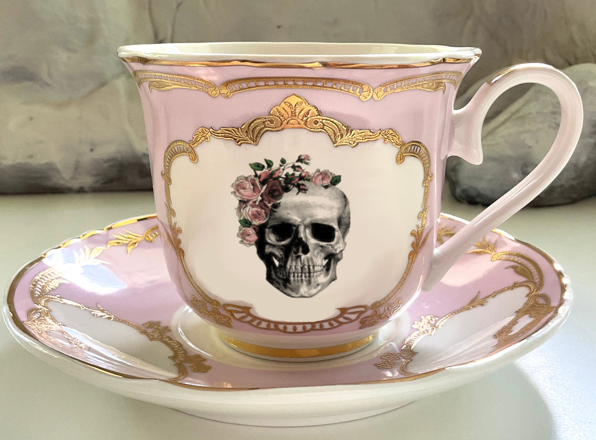 Rose Skull Teacup & Saucer Set, 8 oz – Angioletti Designs