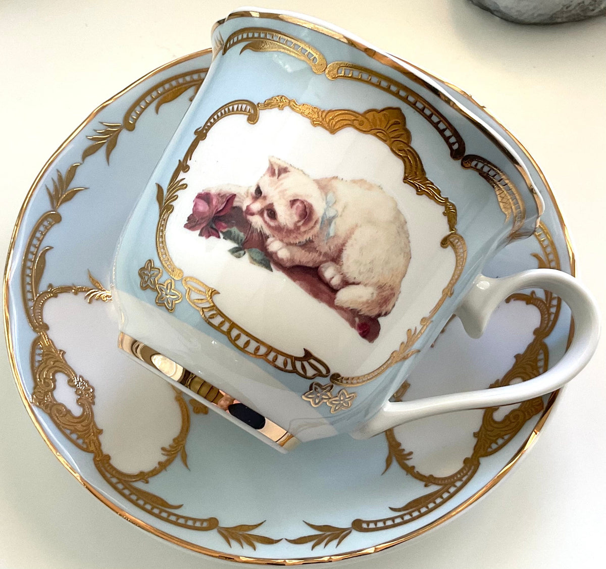 Funny Cat Teacup & Saucer Set, 8 oz, vegan bone china – Angioletti Designs