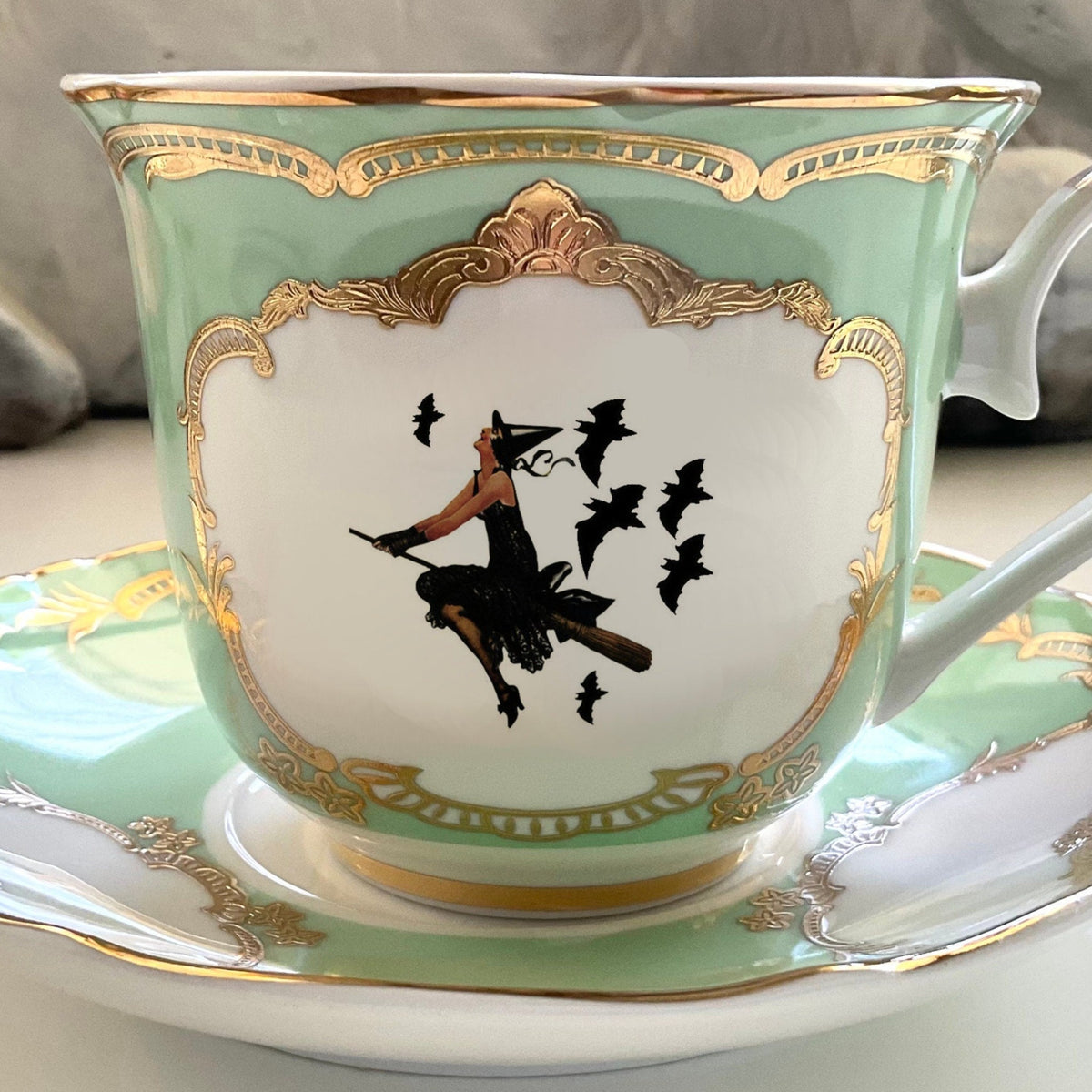 Witch & Bats Teacup & Saucer Set – Angioletti Designs