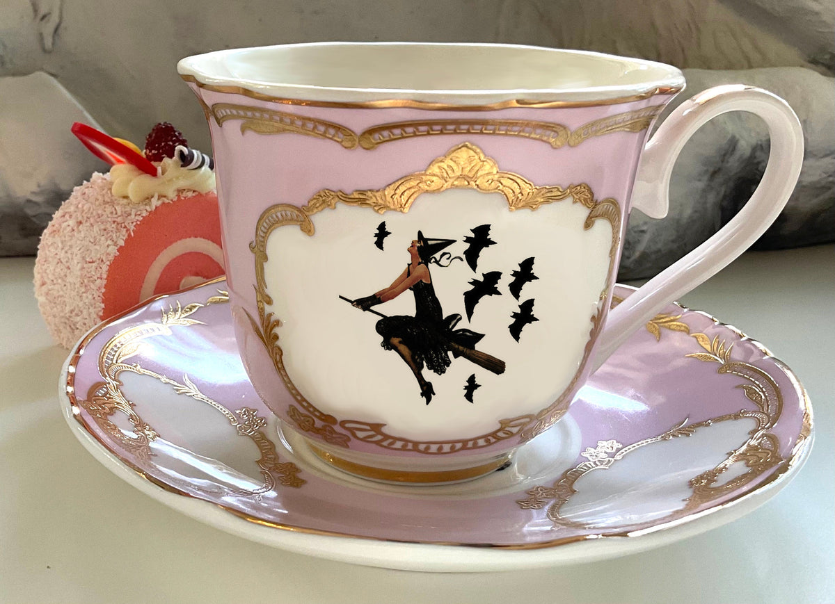 Witch & Bats Teacup & Saucer Set – Angioletti Designs